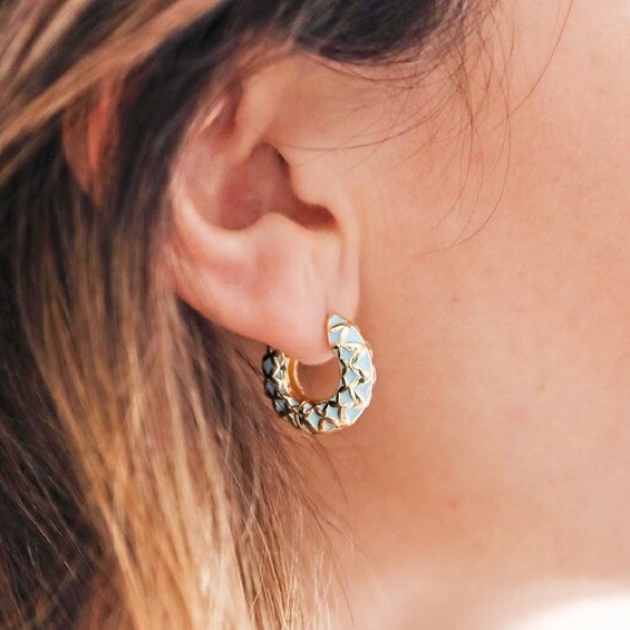 lisa angel | Jewelry | Lisa Angel Blue Geometric Enamel Hoop Earrings ...